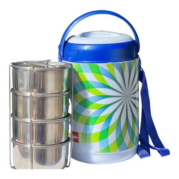 Kitchen | Blue And Green Lunch Carrier With Stainless Steel Containers ...